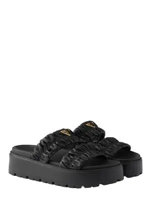 Prada Matelassé Nappa Leather Flatform Slides - Black
