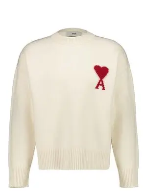 AMI Paris De Coeur Crewneck Sweater - White