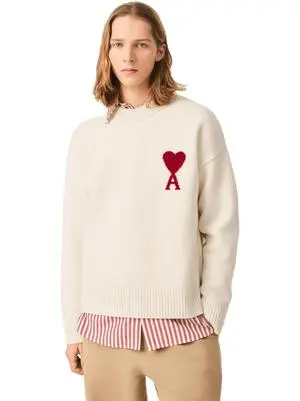 AMI Paris De Coeur Crewneck Sweater - White
