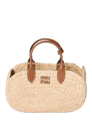 Miu Miu Raffia Handbag - Beige/cognac
