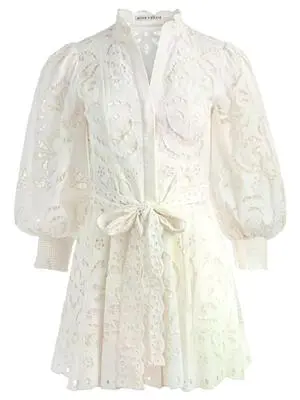 Alice + Olivia Lucy Broderie-anglaise Mini Dress - Neutrals