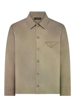 Manière De Voir Leo Hatched Tailored Long Sleeve Overshirt Khaki - Brown