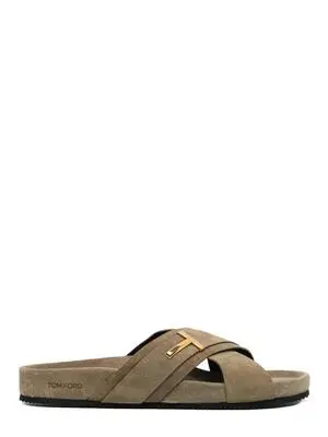 TOM FORD T Logo Crossover Sandals - Neutrals