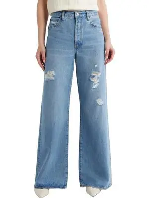 FRAME Loose Ripped Wide Leg Jeans - Sundrop