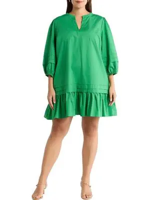 SUGARLIPS Velma Ruffle Cotton Shift Dress - Green