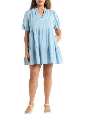 SUGARLIPS Haysville Jacey Babydoll Chambray Mini Dress - Medium-denim