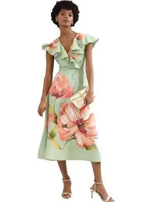 PHASE EIGHT Floral V-neck Ruffle Dress - Green