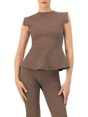 IVONNE Geometric Peplum Blouse - Brown