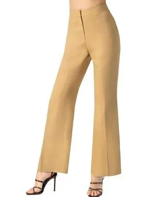 IVONNE Linen Wide-leg Trousers - Beige