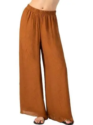 IVONNE Airy Wide-leg Elastic Waist Pants - Brown