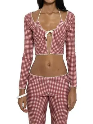 JADED LONDON Gingham Tie-front Crop Cardigan - Red