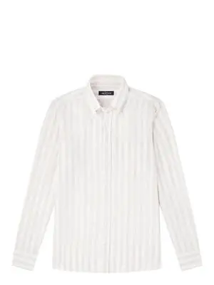 J. MUESER Button-down Collar Striped Linen Shirt - Brown