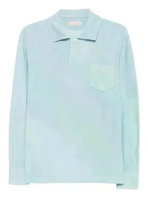 AURELIEN Terry Long-sleeve Polo Shirt - Blue