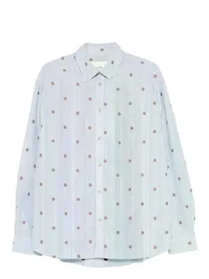 LES DEUX Kolton Stripe-pattern Basketball-embroidered Shirt - Blue