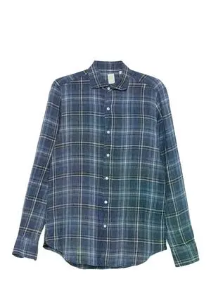 FINAMORE 1925 Check-pattern Long-sleeve Shirt - Blue