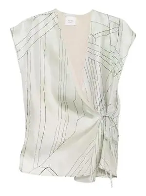 ALYSI Graphic-print Wrap Blouse - Green