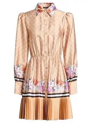 CRISTINAEFFE Satin Mini Shirt Dress - Beige