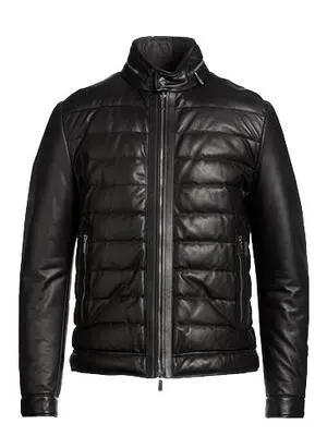 MOORER Padded Leather Jacket - Black