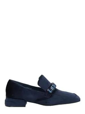JEANNOT Velvet Loafers With Appliqués And Crystals - Navy