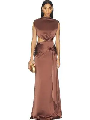 CASONA Draped Open Back Dress - Chocolate