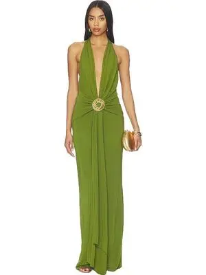 Cult Gaia Chii Halterneck Dress With Gold-tone Hardware - Deep Pasture