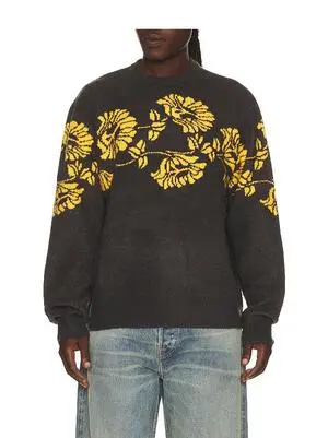 CRITICAL SLIDE Peace Flower Crew Knit Sweater - Phantom