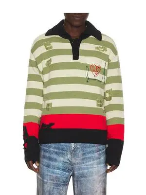 Andersson Bell Andersson Bell Stripe Damaged Polo Sweater In Green. Multi