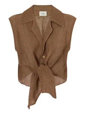 LE KASHA Le Kasha Sleeveless Knotted Linen Shirt
