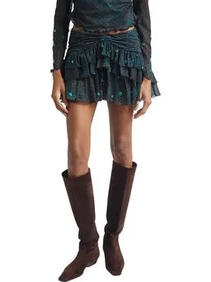 SIEDRES Kaia Check Tiered Chiffon Miniskirt - Blue Multi