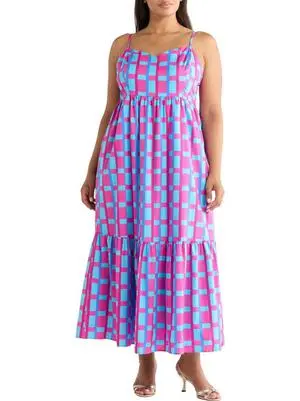 SUGARLIPS Brush Cabana Flowy Maxi Dress - Fuchsia-blue-multi