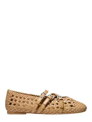Michael Kors Indy Woven Buckle-strap Ballet Flats - Neutrals