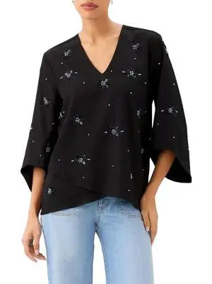 Karen Kane Embellished Asymmetric Top - Black