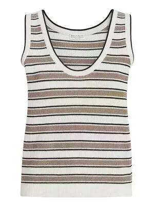 Brunello Cucinelli Striped Cotton Knit Top Neutrals