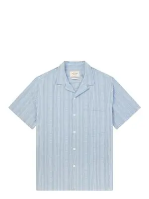 Portuguese Flannel Prana Camp-collar Striped Cotton Shirt - Blue
