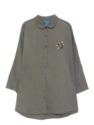 AGNES B. Flower Embroidered Cape Effect Shirt - Grey