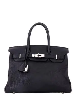 HERMÈS Birkin Handbag Black Clemence With Palladium Hardware 30