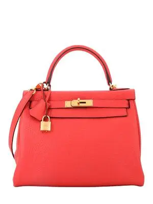 HERMÈS Kelly Handbag Red Clemence With Gold Hardware 28