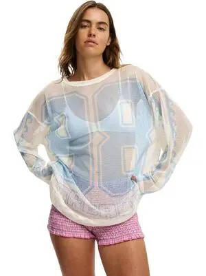 COTTON ON Long Sleeve Mesh Graphic Tee - 98 Barbados  Gardenia