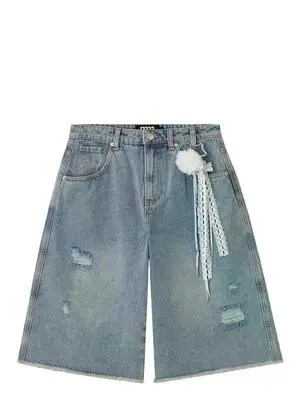 MINI CREAM Distressed Raw-edge Denim Shorts - Blue