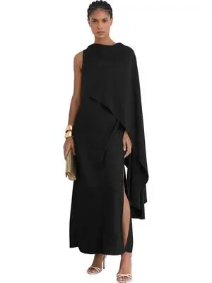 REISS Asymmetric Cape-detail Maxi Dress - Black
