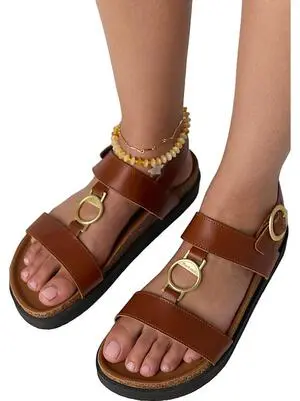 Barbour Gwen Flat Slingback Sandals With Buckle Detail - Brown