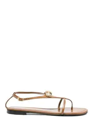 GIUSEPPE ZANOTTI T-strap Leather Flat Sandals - Brown