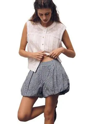 Astr The Label Margeen Cotton Bubble-hem Shorts - Blue Gingham