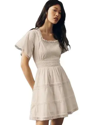 THE SOMERSET COLLECTION BY ANTHROPOLOGIE Somerset Square-neck Mini Dress - White