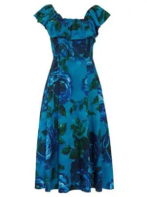 PHASE EIGHT Floral-print Lyocell-blend Midi Dress - Blue