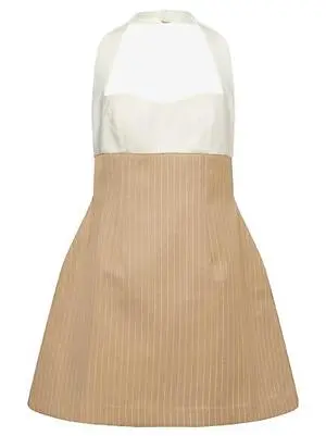 Oddmuse Pinstripe-print Halterneck Mini Dress - Camel