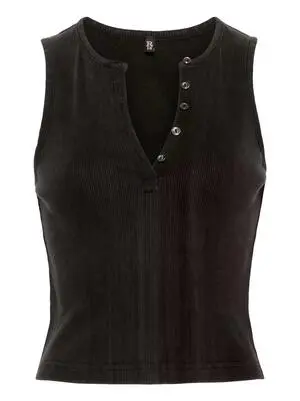 R13 Henley Cotton Tank Top - Black