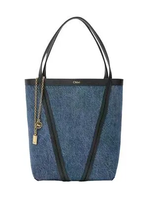 Chloé Spin Leather-trim Denim Tote - Blue