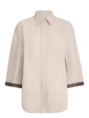 Brunello Cucinelli Linen Shirt With Cuffed Sleeves - Neutrals