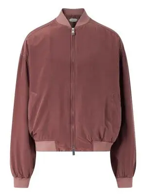 Versace Ribbed Knit-trimmed Silk-poplin Blouson Jacket - Purple